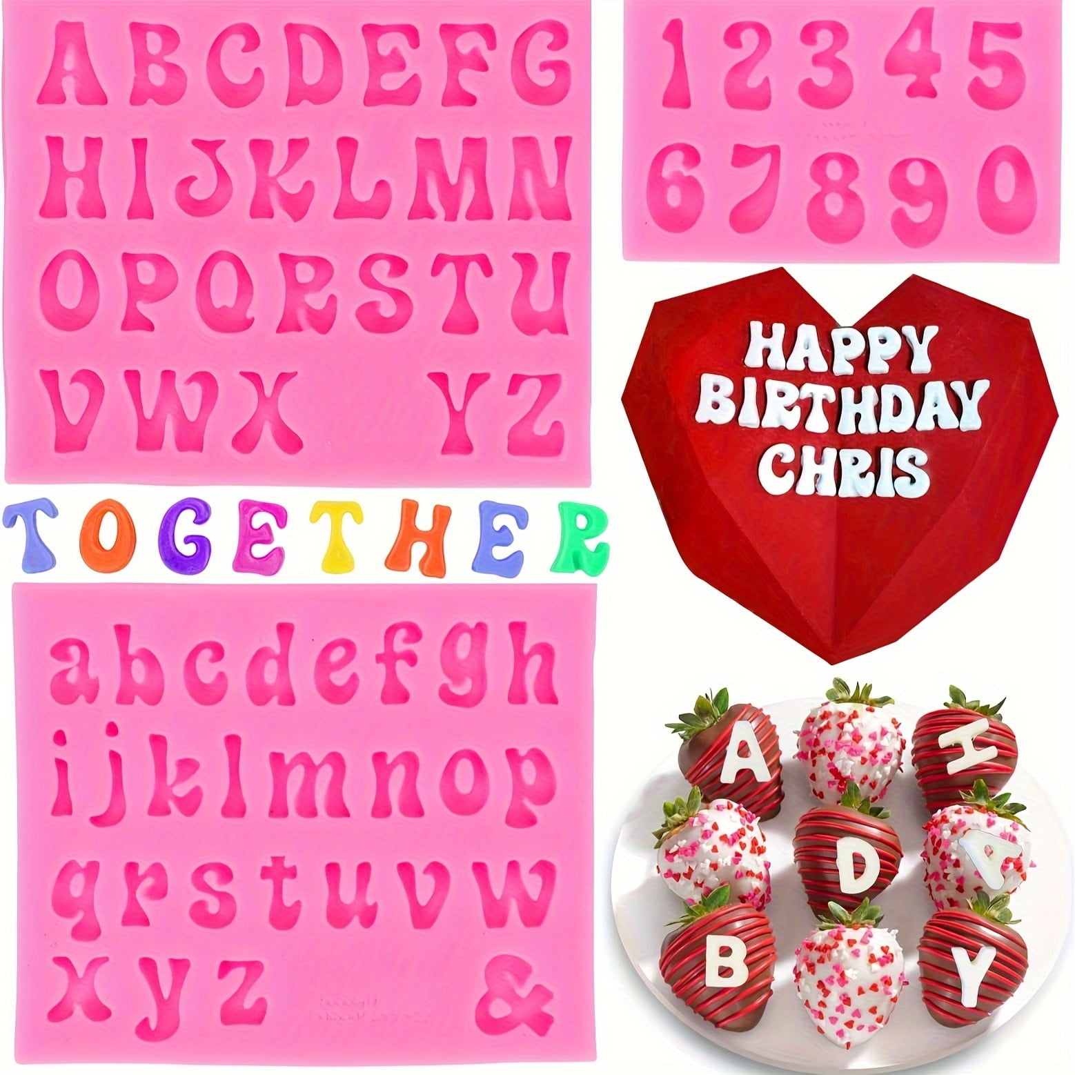 4-Piece Silicone Letter Molds Set - Deep Cavity Alphabet & Number Molds ...