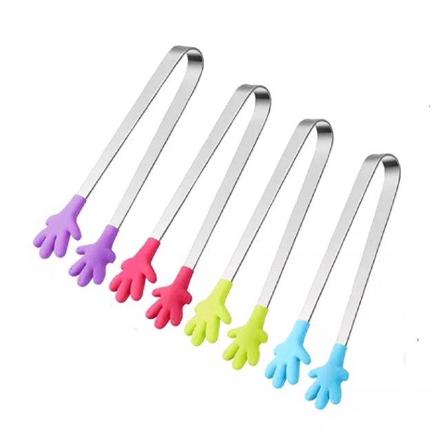 TIKA 4-Piece Silicone Mini Tongs Set - 5-Inch, Kid-Friendly Design for ...