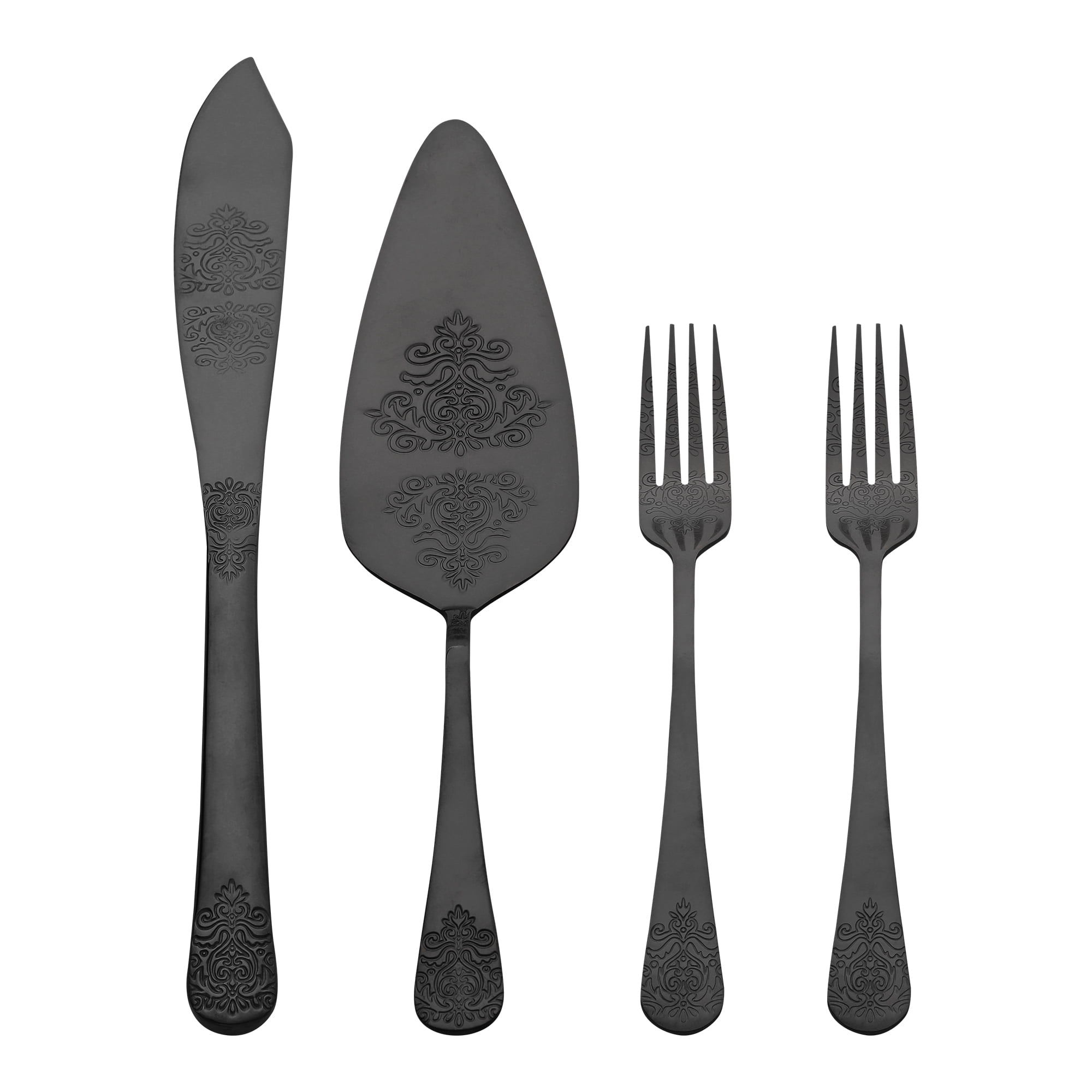 4 Piece Silverware Set, Stainless Steel Flatware with Texture, Cutlery ...
