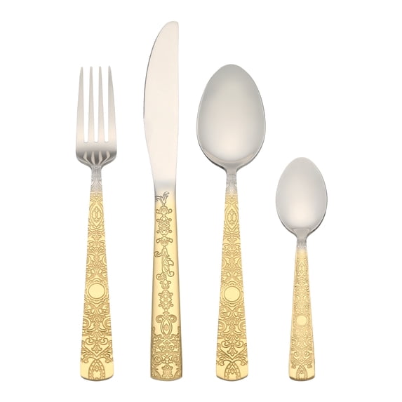 4 Piece Silverware Set, Stainless Steel Floral Flatware Set, Modern ...