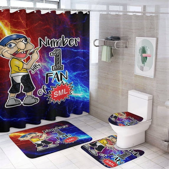 4 Piece Sml Cartoon Jef-,fy Shower Curtain Sets with Rugs, Toilet Lid ...