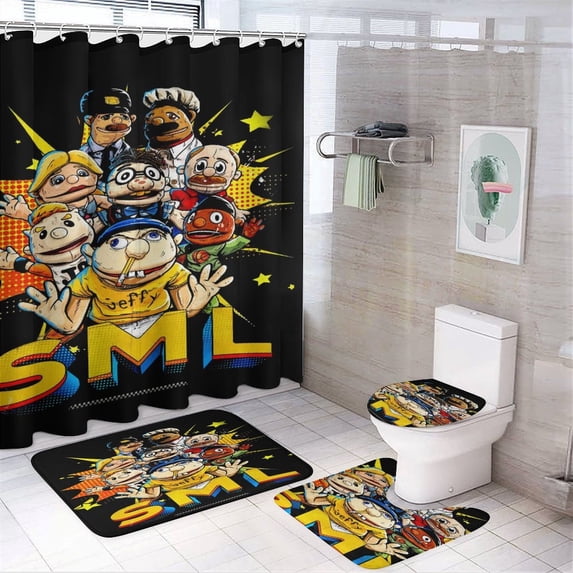 4 Piece Sml Cartoon Jef-,fy Shower Curtain Sets with Rugs, Toilet Lid ...