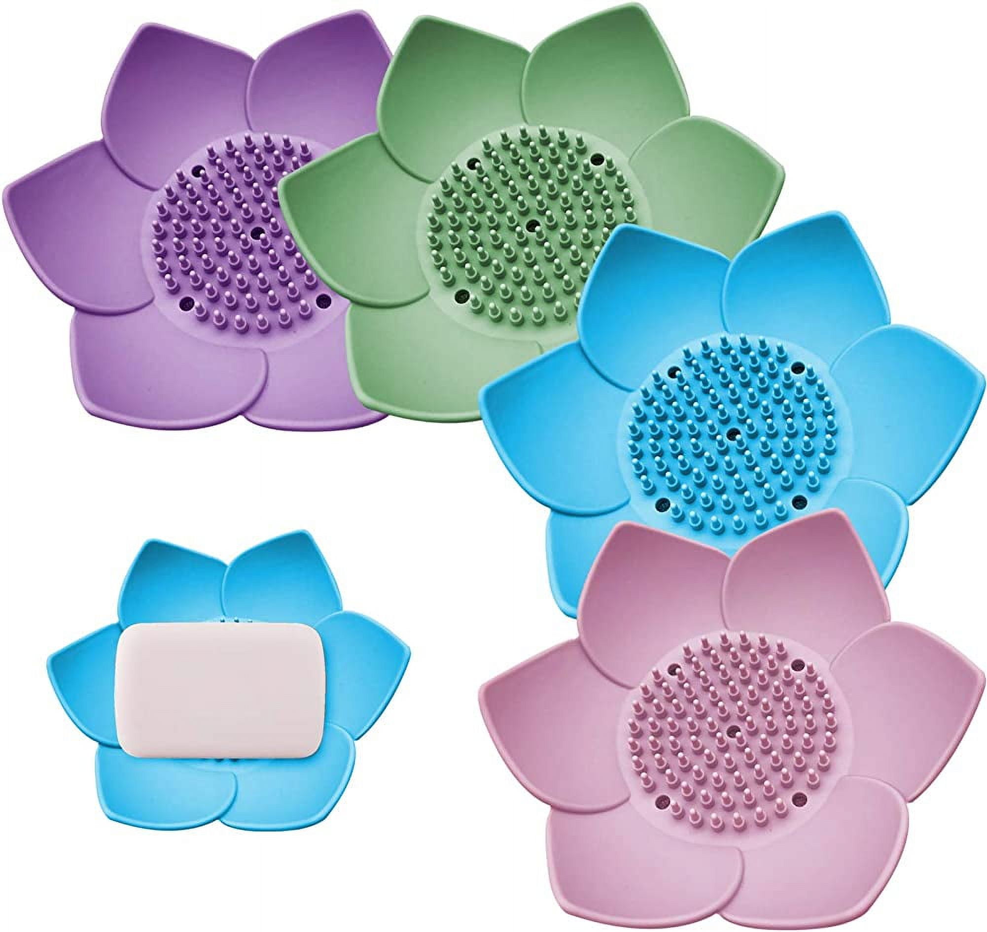 4 Piece Soap Dish Set Silicone Soap Drain Holder Soap Dish with Drip ...