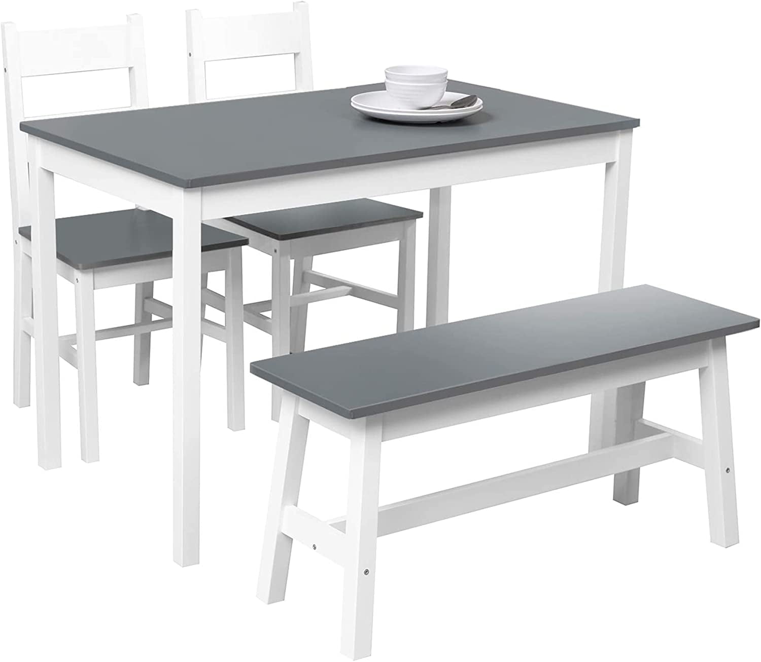 4-Piece Solid Wood Dining Table Set, Kitchen Table with 2 Chairs and ...