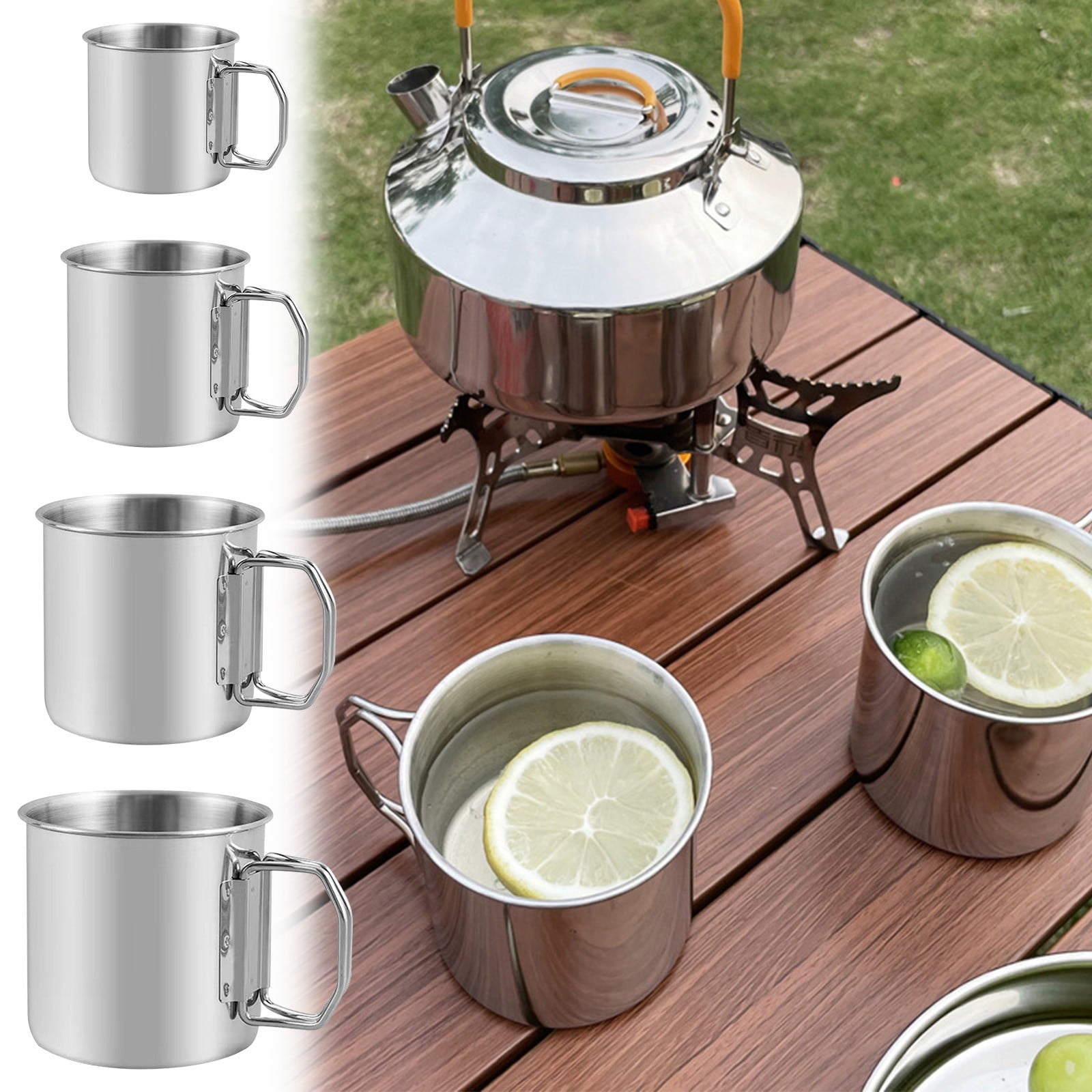 4 Piece Stackable Camping Mug Stainless Steel Portable Cups with ...