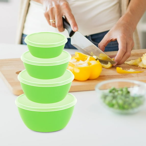 4-Piece Stackable Plastic Food Storage Bowl Set with Airtight Lids ...