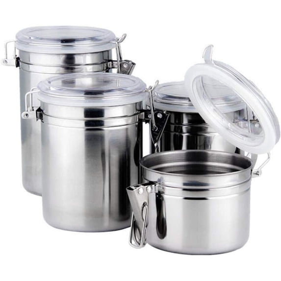 4-Piece Stainless Steel Airtight Canister Set with Clear Arylic Lid and ...