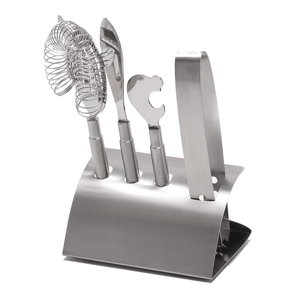 4-Piece Stainless Steel Bar Tool Set with Stand - Includes Strainer ...