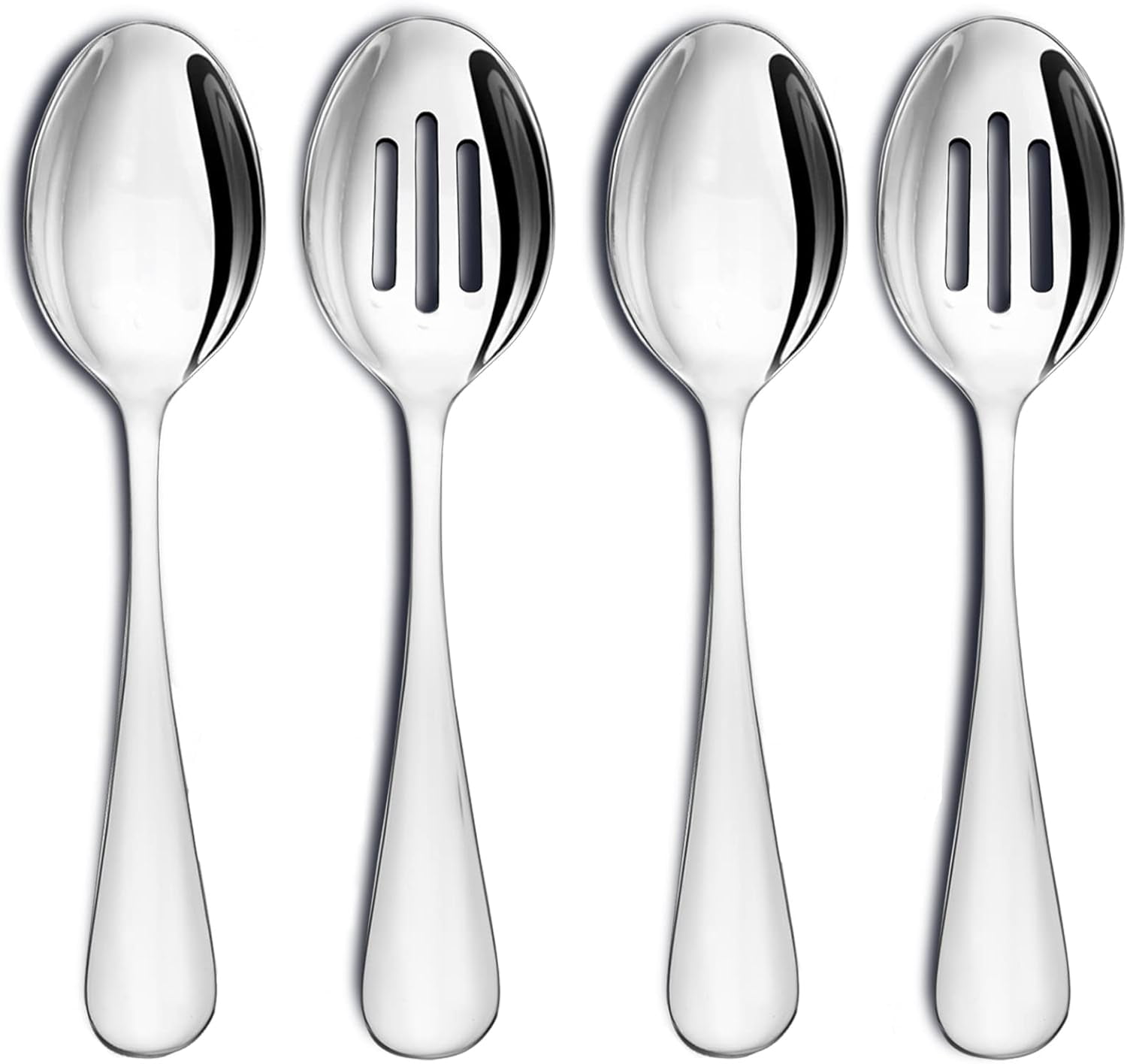 4-Piece Stainless Steel Buffet Serving Spoons Set, Include 2 Serving Spoons and 2 Slotted Spoons ...