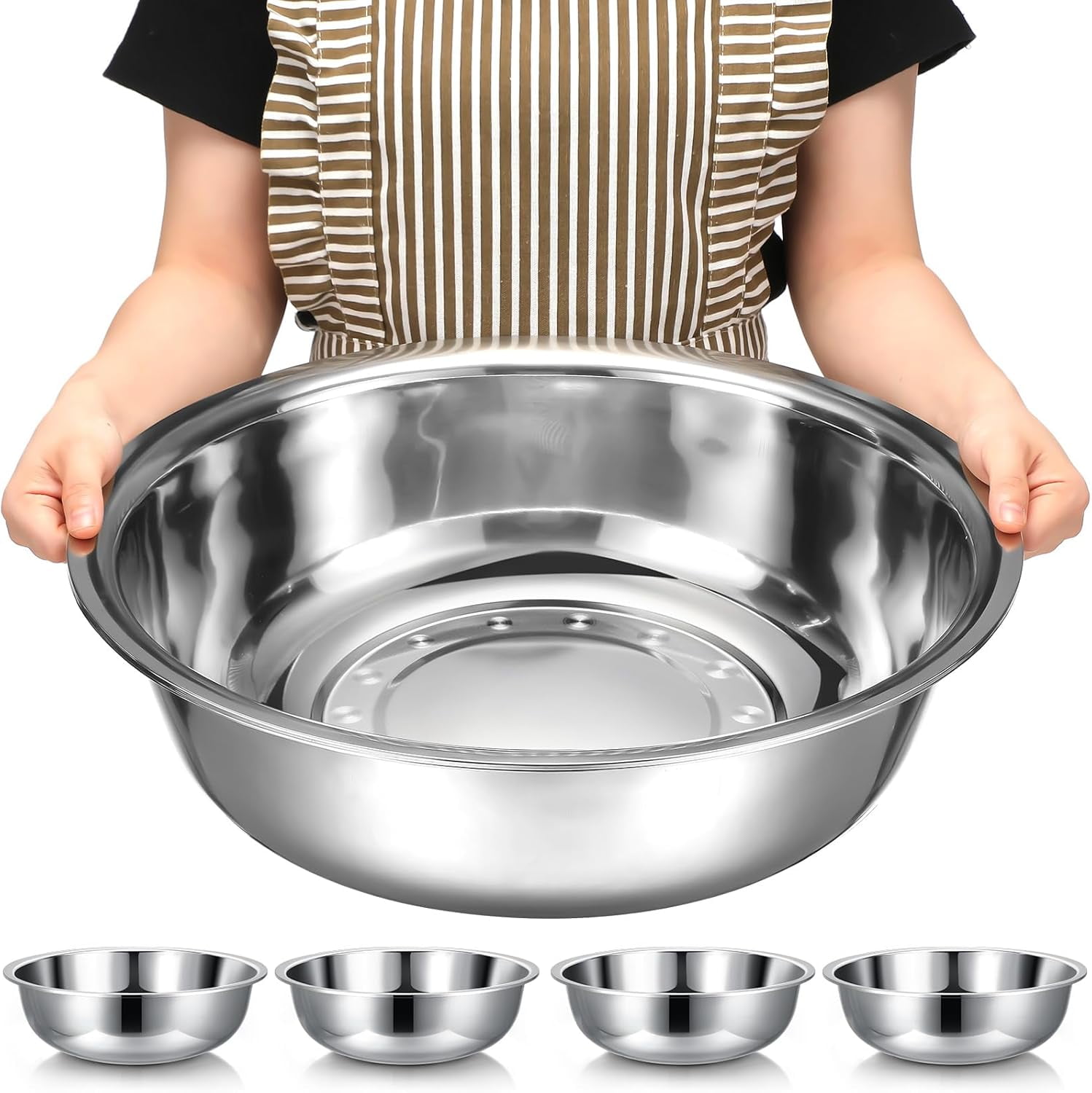 4-Piece Stainless Steel Mixing Bowls Set, Metal Mixing Bowls Extra ...