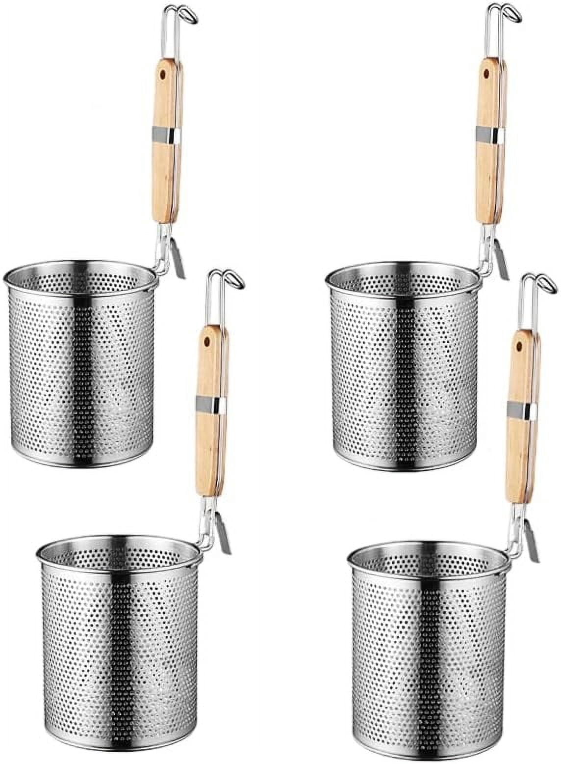4-Piece Stainless Steel Pasta Basket Set with Wooden Handles – Perfect ...
