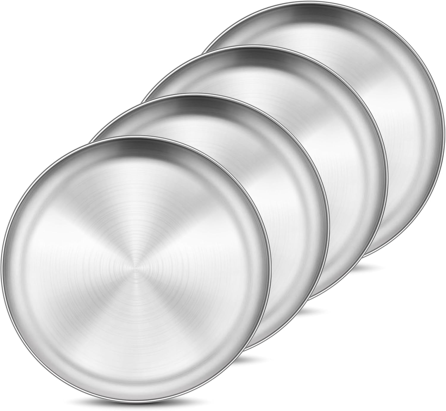 4-Piece Stainless Steel Plates, 8 Inch 304(18/8) Metal Round Dinner ...