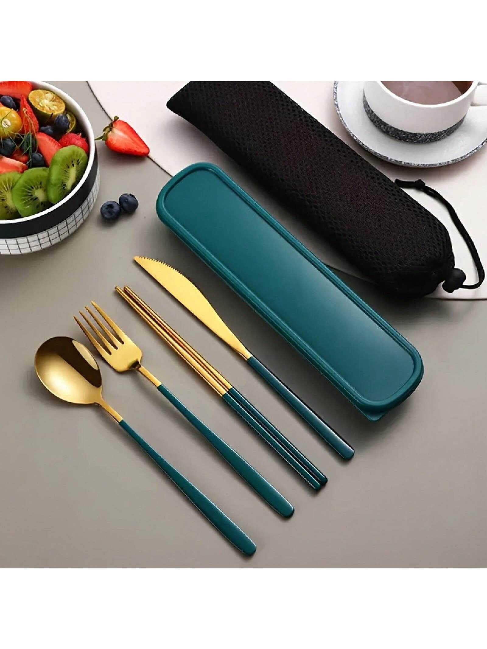 4 Piece Stainless Steel Portable Cutlery Set Durable Rust Resistant ...