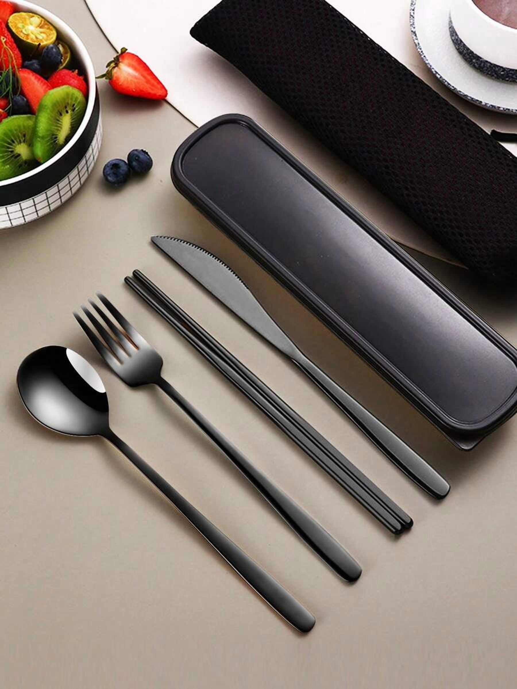 4-Piece Stainless Steel Portable Cutlery Set with Travel Case ...
