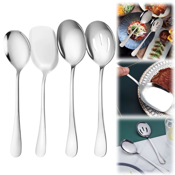 4 Piece Stainless Steel Serving Spoons Set - 1 Large, 1 Slotted ...