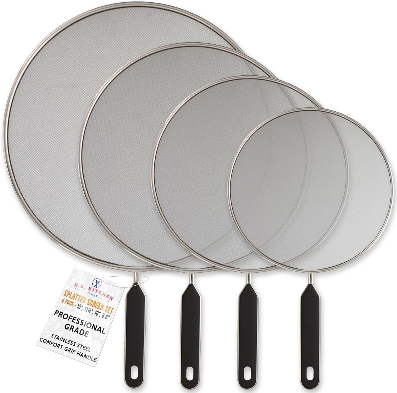 4-Piece Stainless Steel Splatter Guard Set (13", 11.5", 10",8”) Fine ...