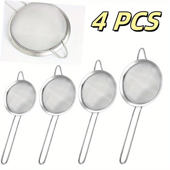 4-Piece Stainless Steel Strainer Set - Fine Mesh Kitchen Sieves in 3 ...