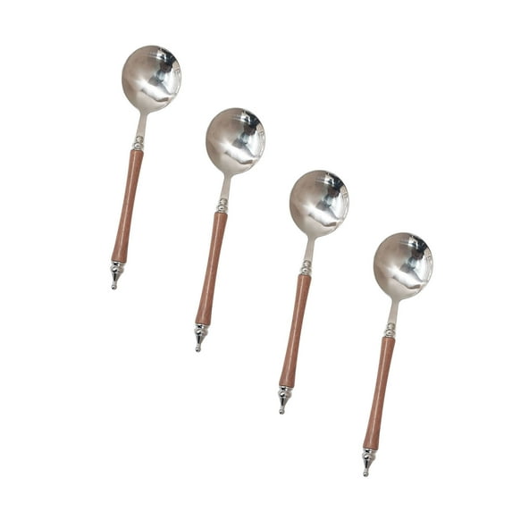 4 Piece Stainless Steels Soup Round Spoons With Heat Resistant Wooden ...