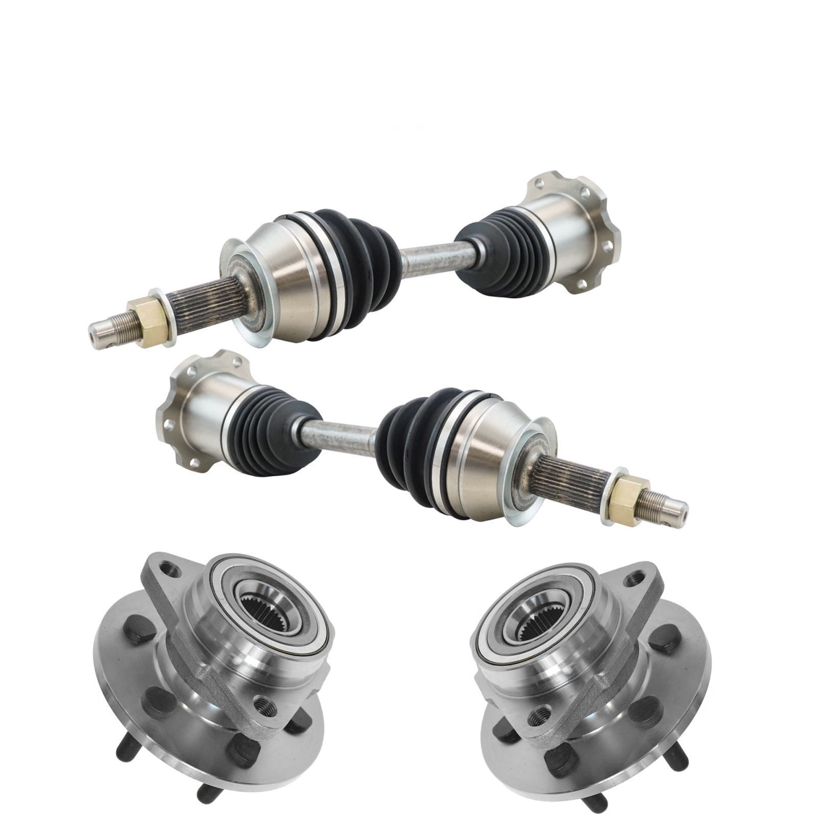 4 Piece Steering Kit Wheel Bearing & Hub Assemblies w/ CV Axle Shafts ...