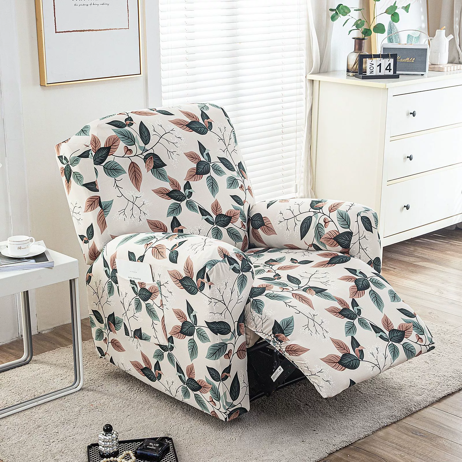 4-Piece Stretch Recliner Slipcovers - Non-Slip Furniture Protector w ...