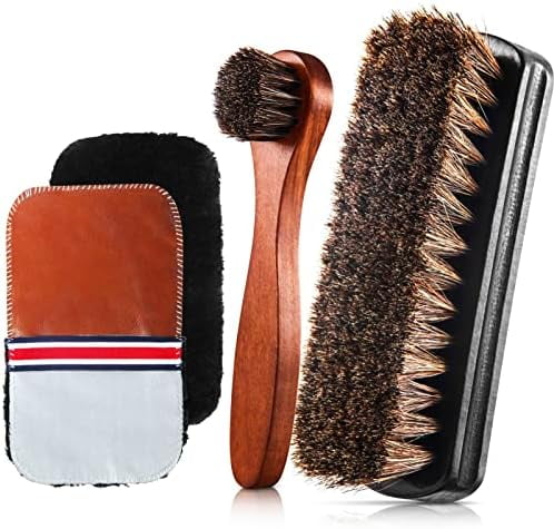 4-Piece Style D Horsehair Shoe Shine Brush Kit, Leather Shoe & Boot ...
