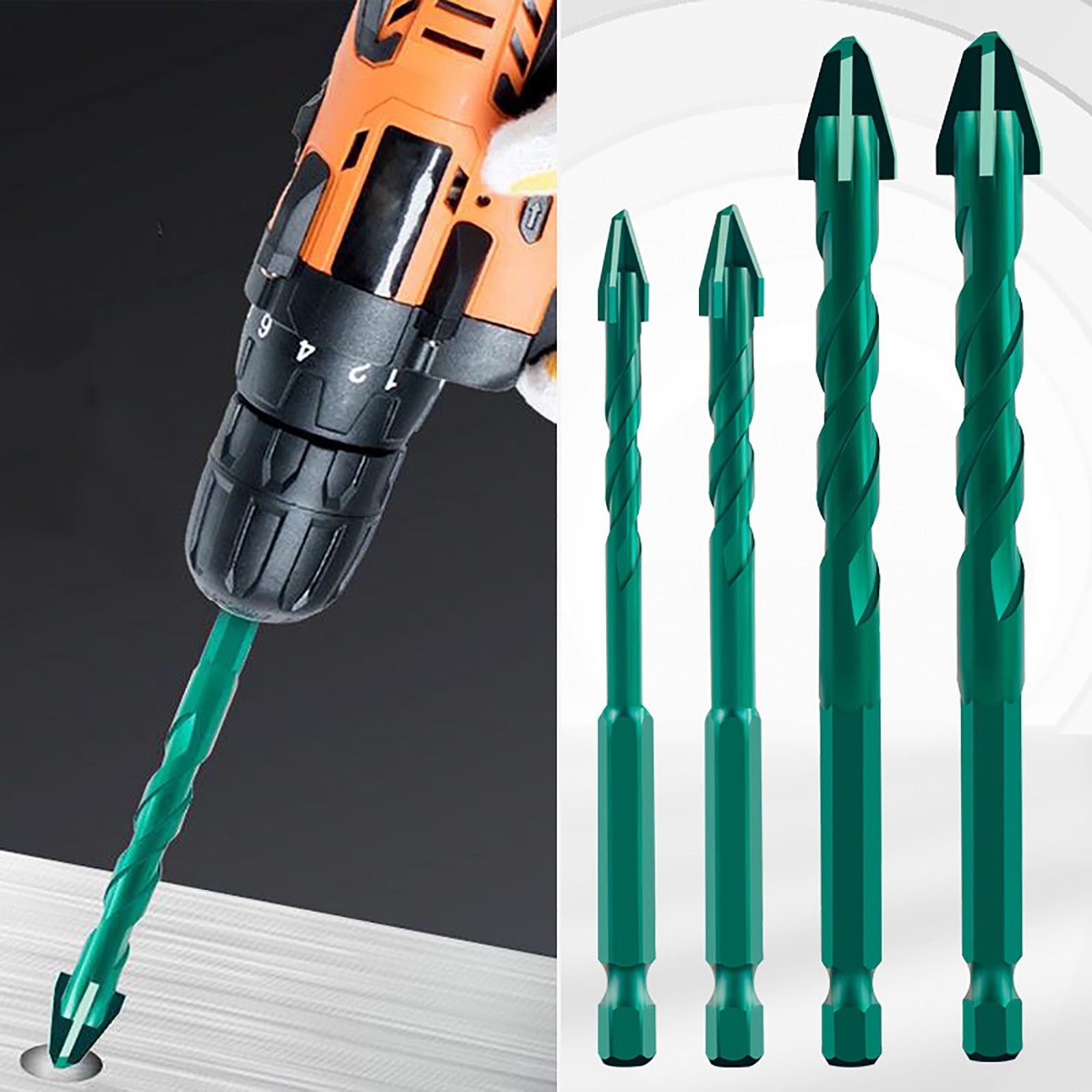 4-Piece Superhard Crooked Head Drill Bit Set - Multi-Purpose for Tile, Ceramic, Glass & Concrete ...