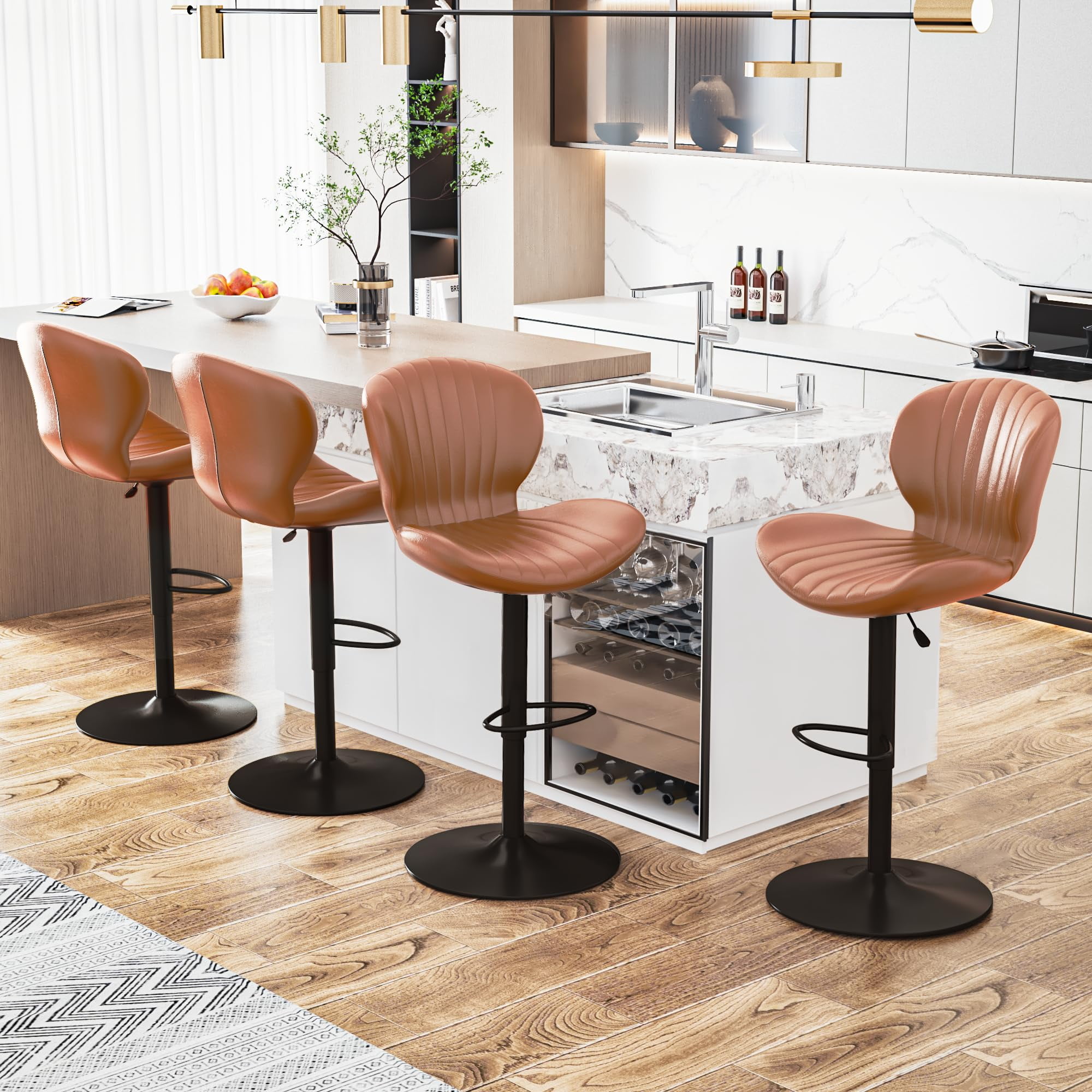 4-Piece Swivel Bar Stools Set, Adjustable Counter Height Stools with PU ...