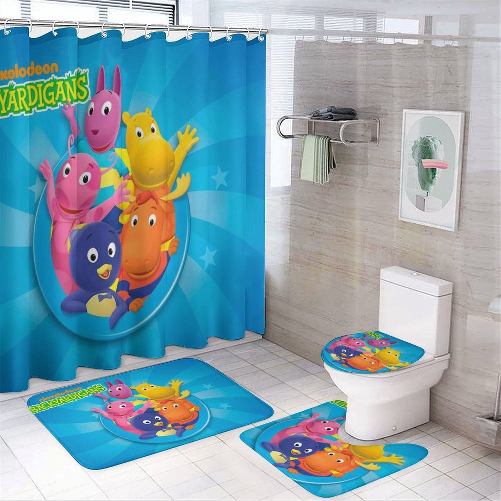 4 Piece The Backyar-Diga Shower Curtain Sets with Rugs, Toilet Lid ...