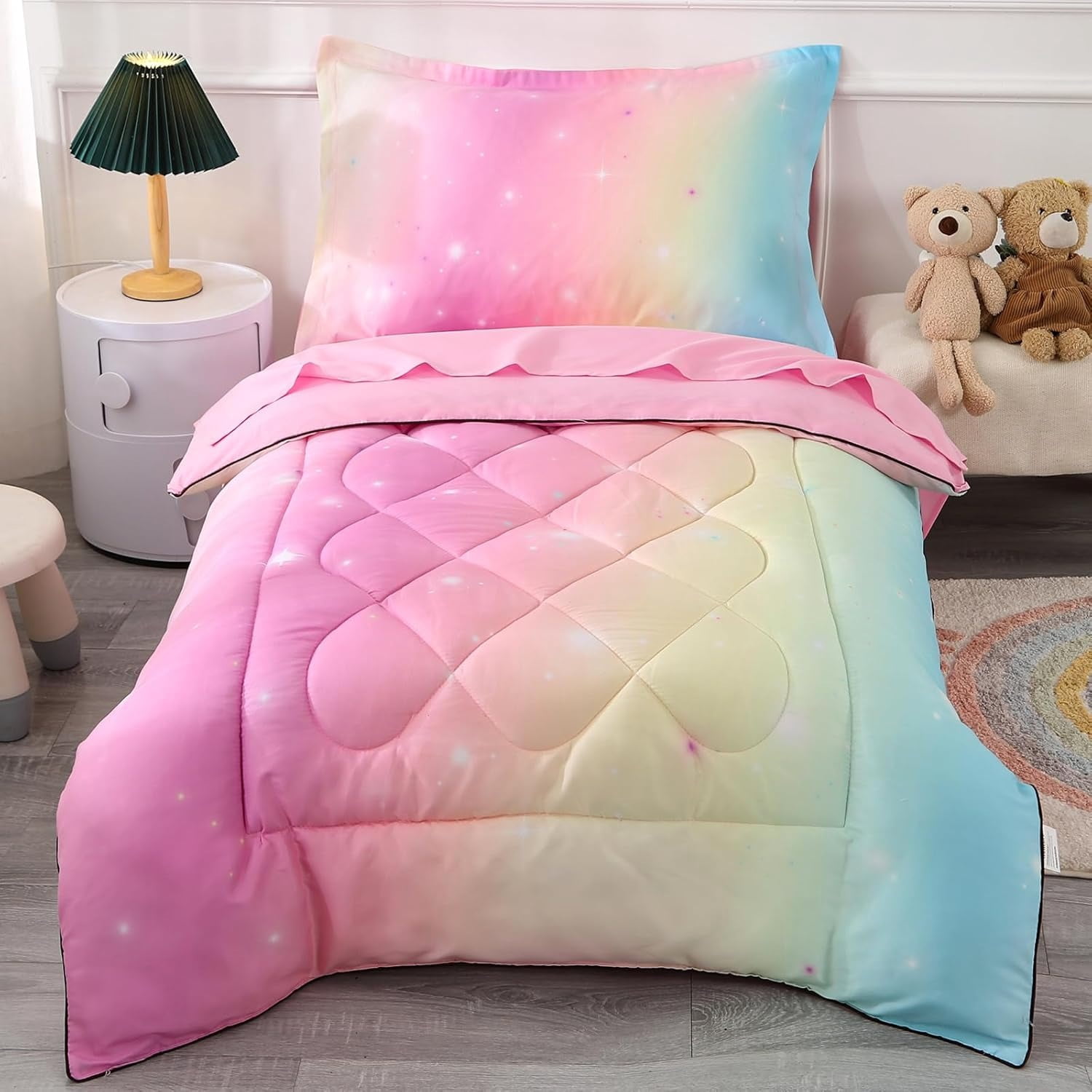 4 Piece Toddler Bedding Sets for Girls Pink Toddler Girl Bedding Set ...
