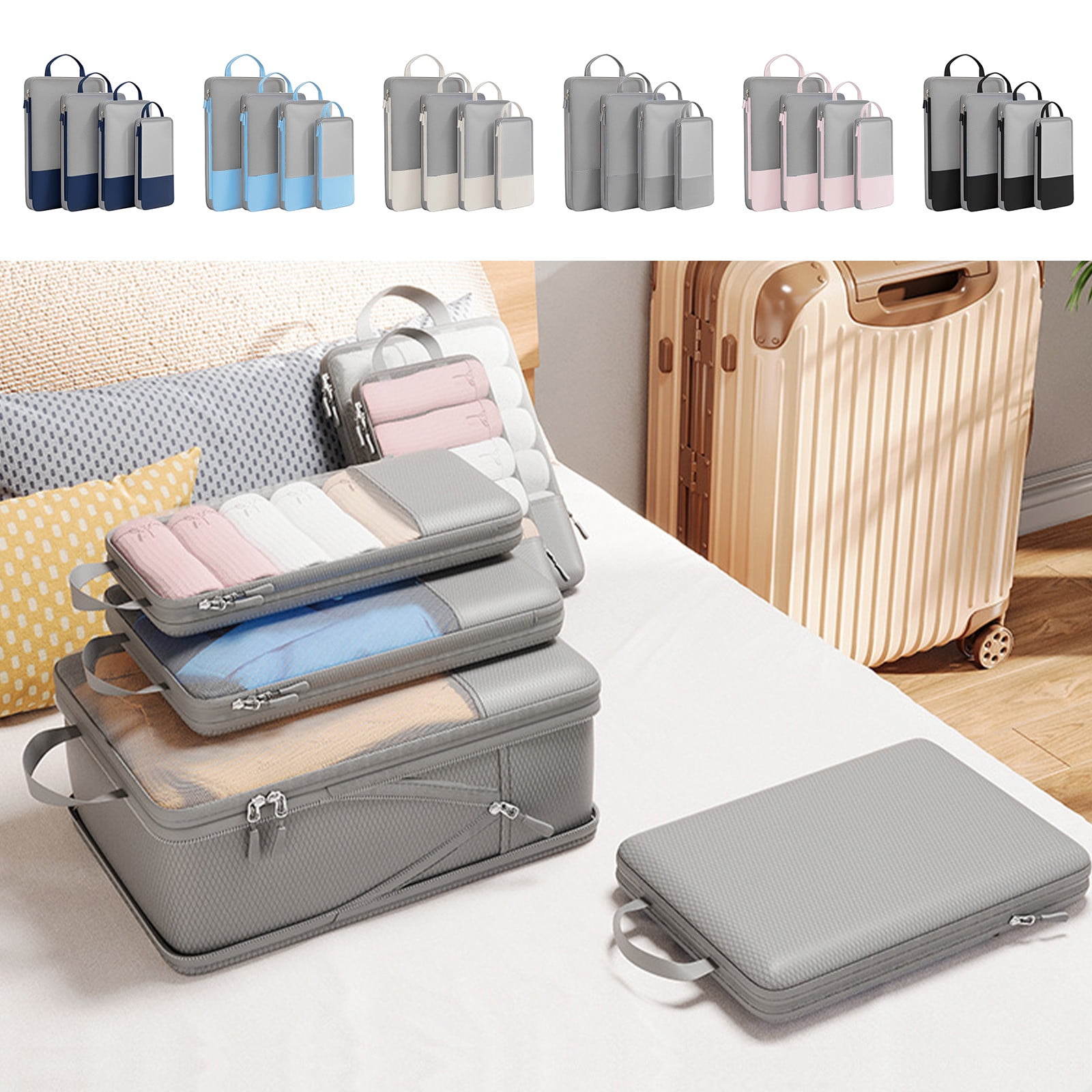 4 Piece Travel Compression Packing Cubes Set | Lightweight Nylon ...