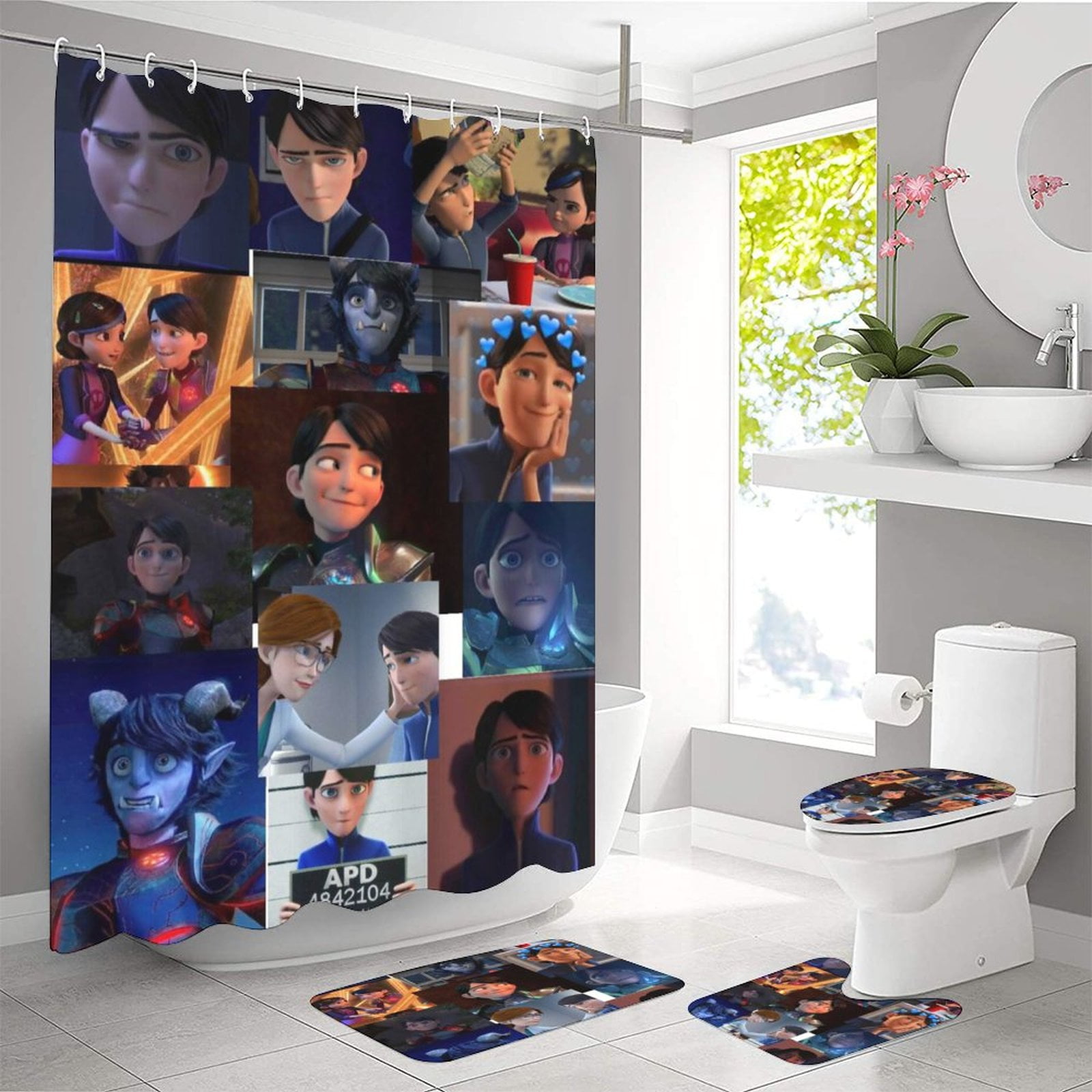 4 Piece Troll Hunters shower curtain Sets with NonSlip Rug, Toilet Lid ...