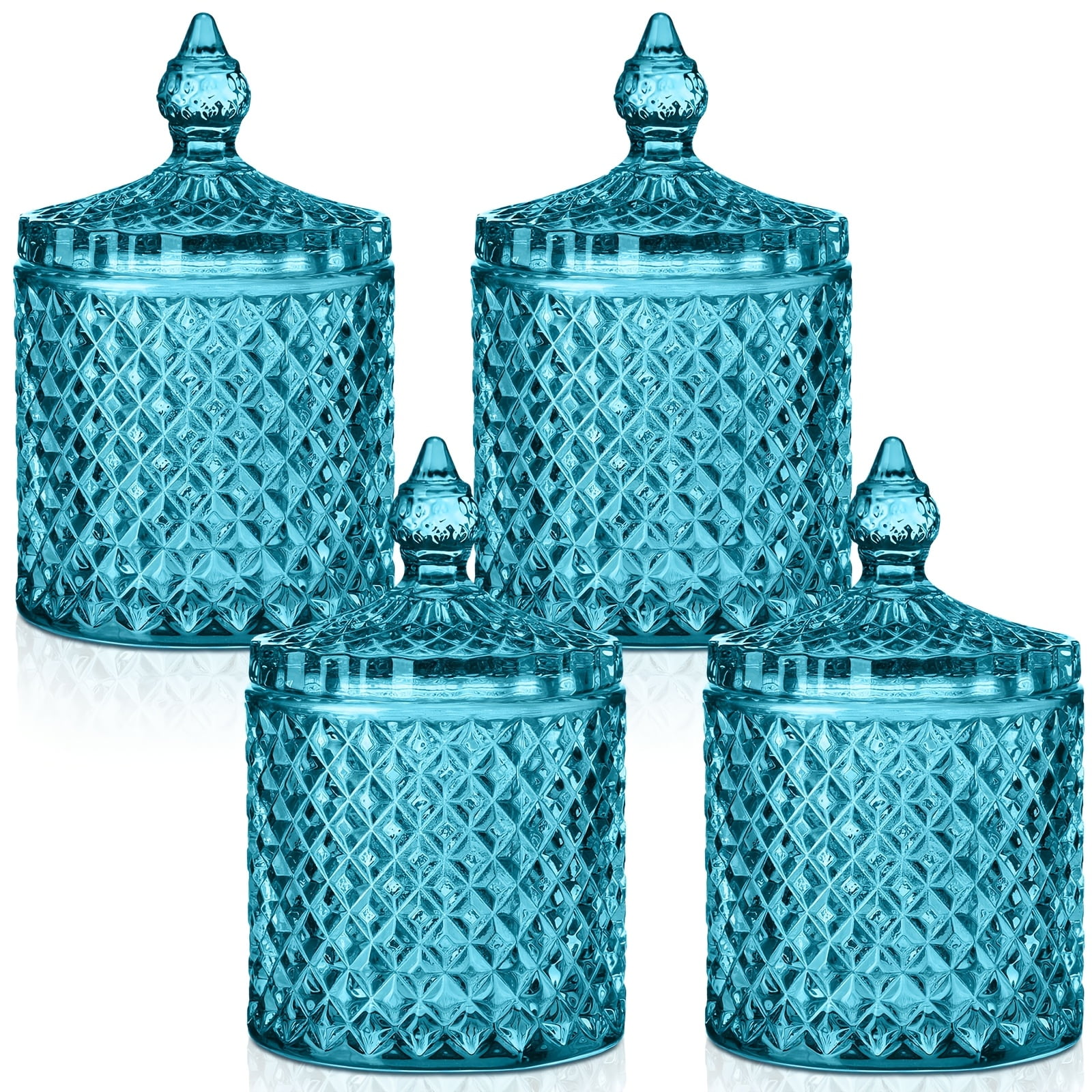 4-Piece Turquoise Crystal Glass Jars - Square Faceted Containers with ...