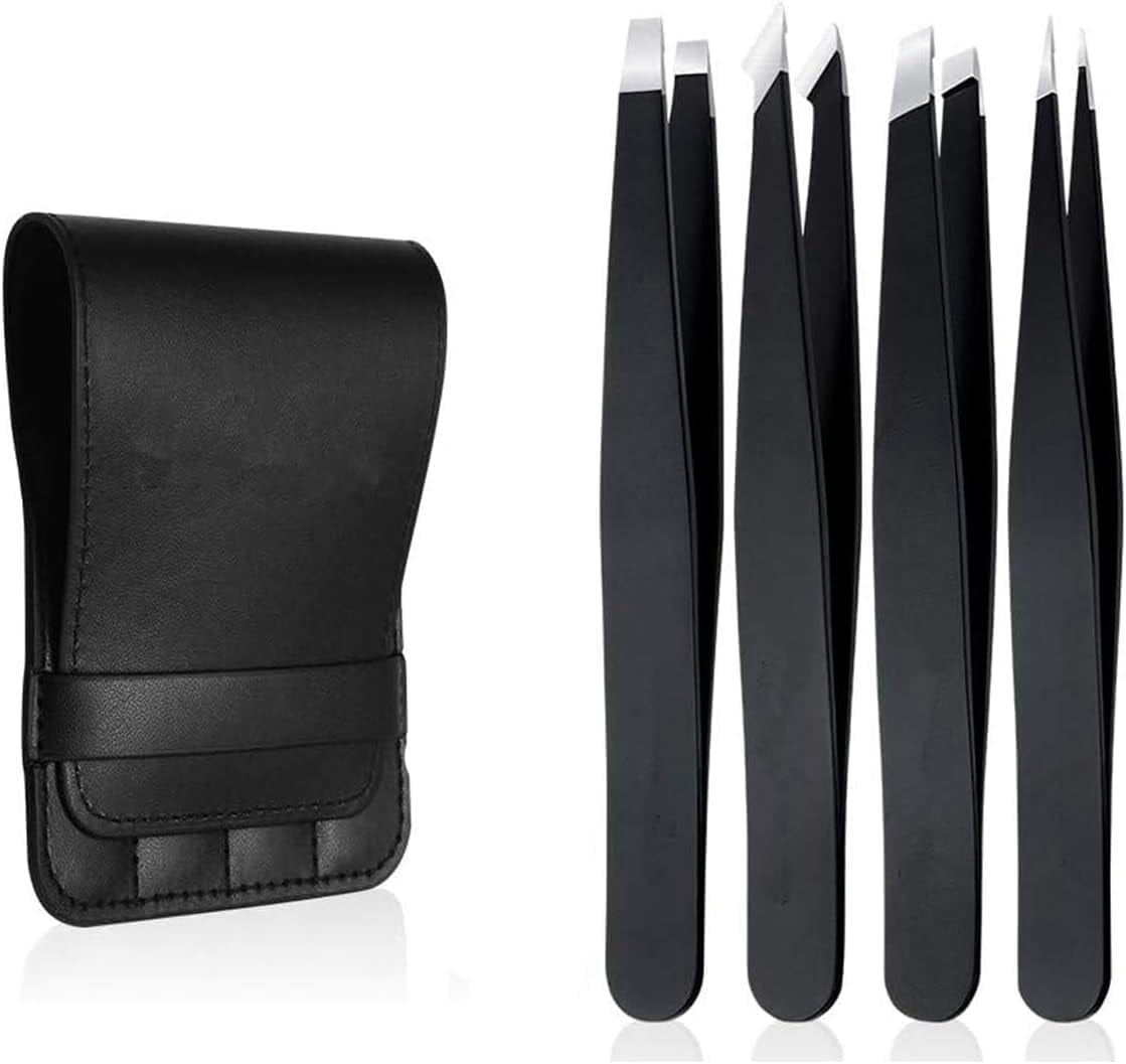 4-Piece Tweezers Set, High Precision Stainless Steel Eyebrow Tweezers ...