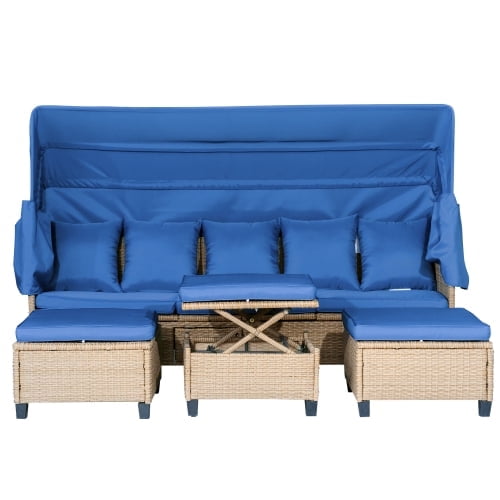 4-Piece UV-Proof Resin Wicker Patio Sofa Set with Retractable Canopy ...