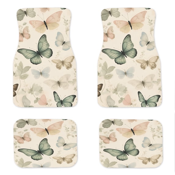4-Piece Universal Car Floor Mats, Non-Slip Backing, Stylish Butterfly ...