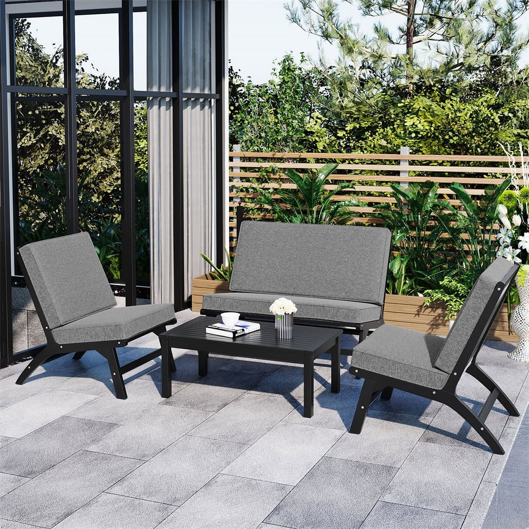 4 Piece V-shaped Seats Set, Solid Wood Outdoor Sofa with 2 Single ...