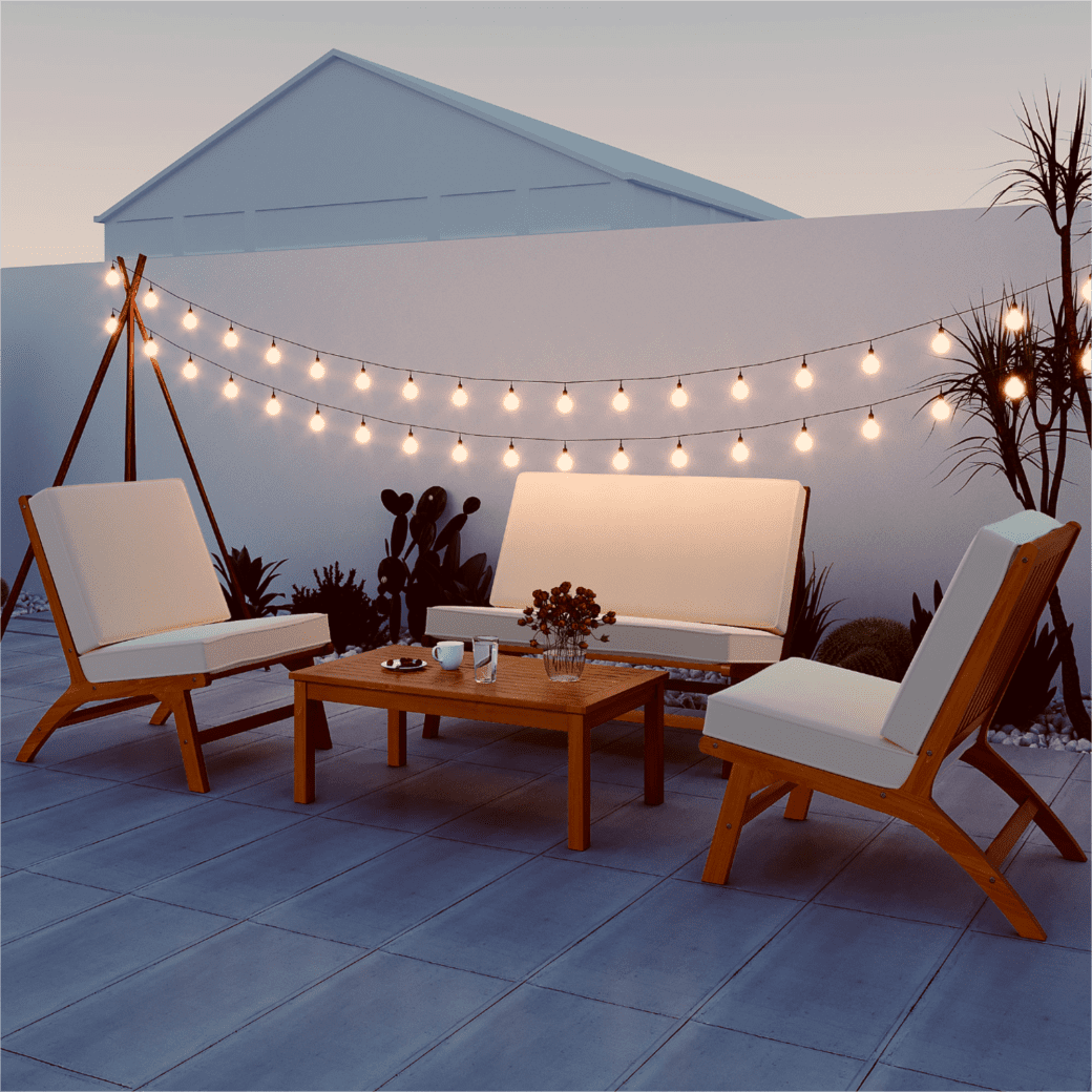 4-Piece V-shaped Seats set,Including Double Chair,Single Sofa,Wood ...