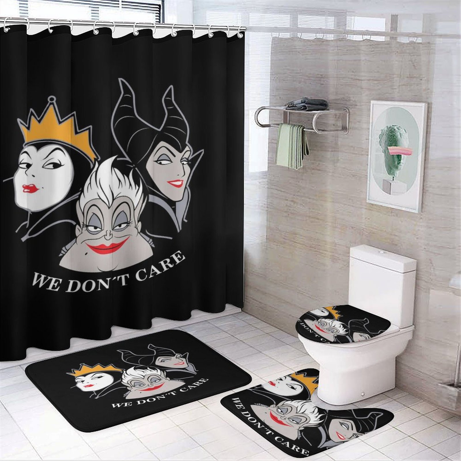 4 Piece Vill-ain Bad Witche Shower Curtain Sets, with 12 Hooks Non-Slip ...