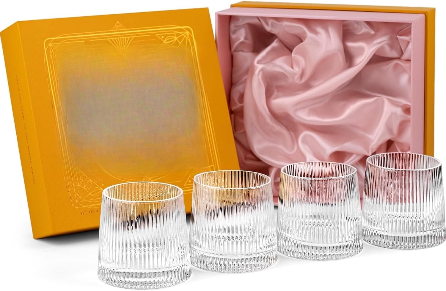 4-Piece Vintage Art Deco Crystal Glasses – 9oz Lowball, Round Short ...