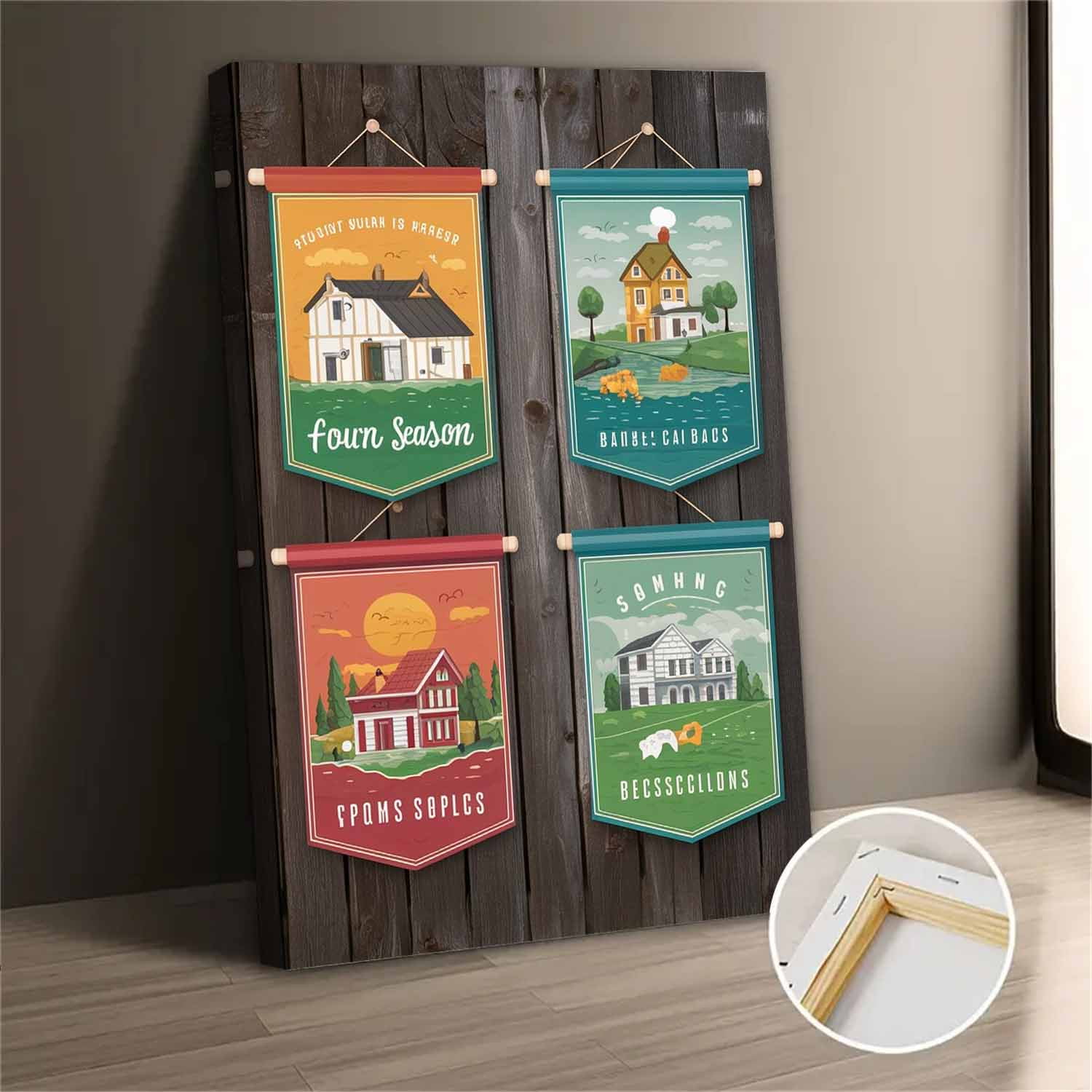 4 Piece Vintage House Canvas Wall Art Decor For Bedroom Living Room ...