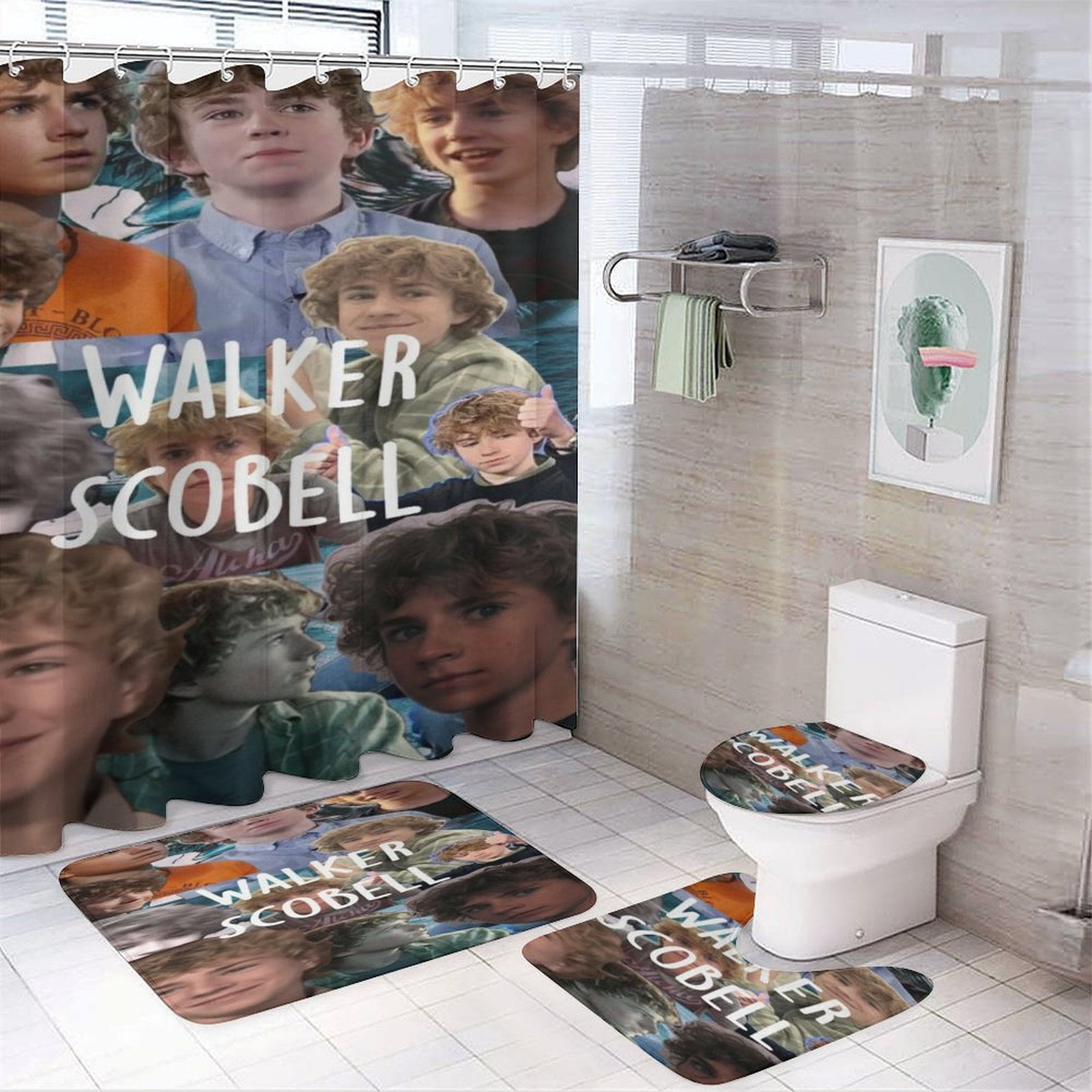 4 Piece Walker Scobell Shower Curtain Sets, with 12 Hooks Non-Slip Rugs ...