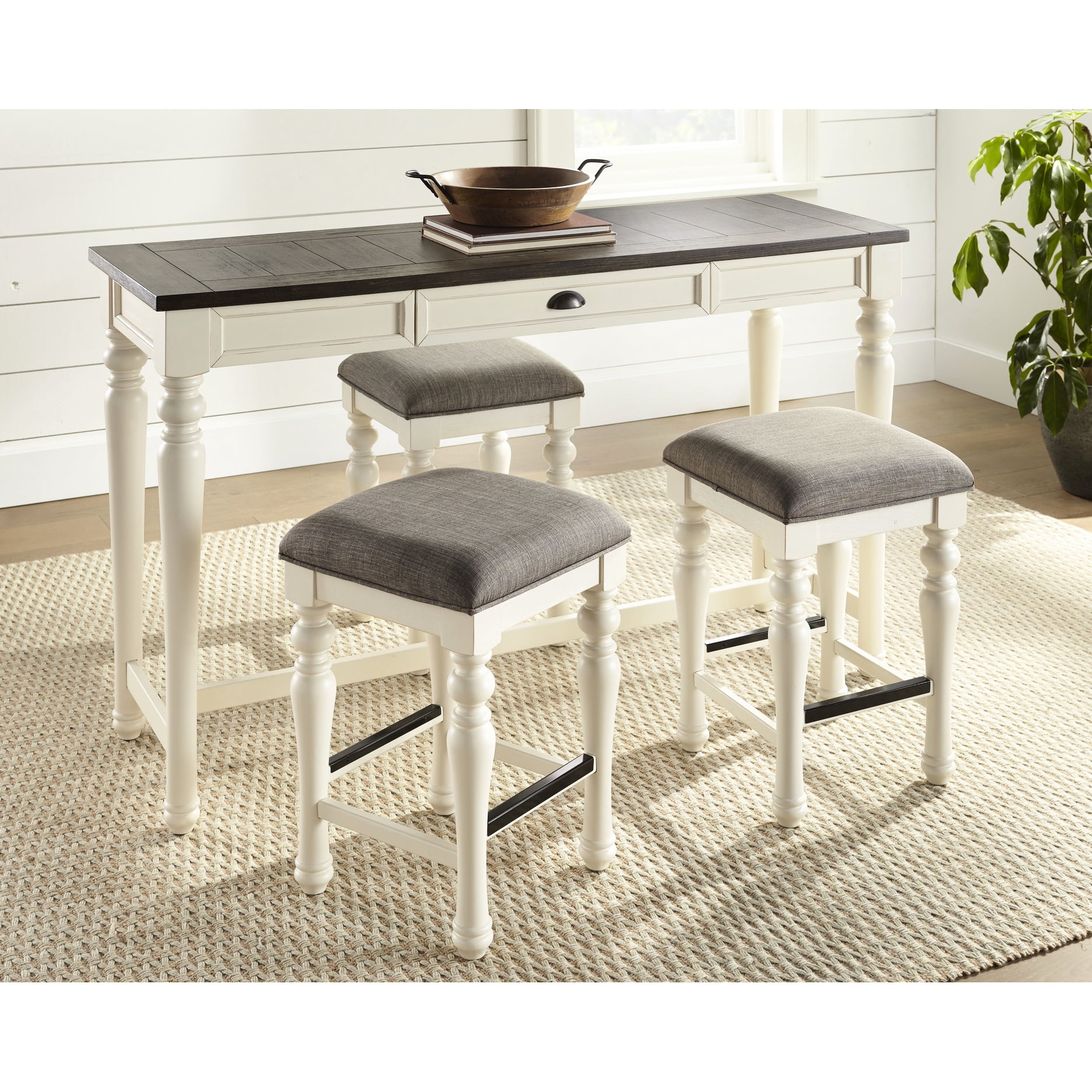 4 Piece White Bar - Crafted From Veneers, Hardwood Solids Intricate Leg ...