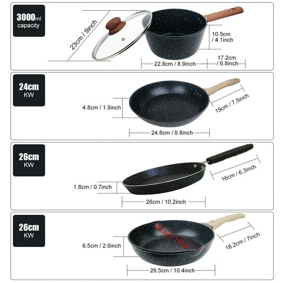 4-Piece White Nonstick Cookware Set - Frying Pan & Lidded Saucepan/Chef ...
