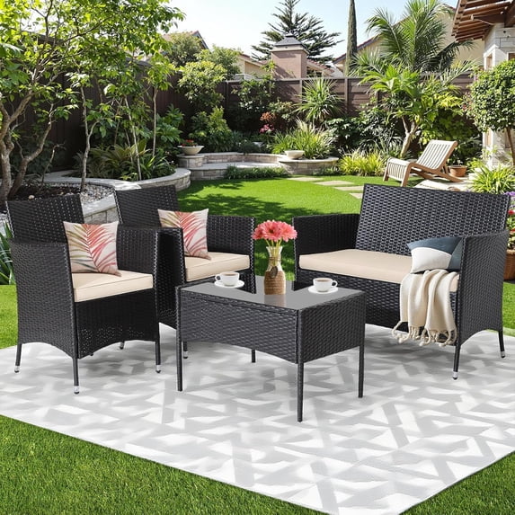 4-Piece Wicker Outdoor Patio Furniture Set | All Weather Conversation ...