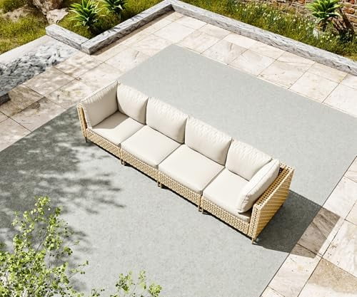 4-Piece Wicker Outdoor Sectional Sofa, Patio Furniture Set, with Beige ...