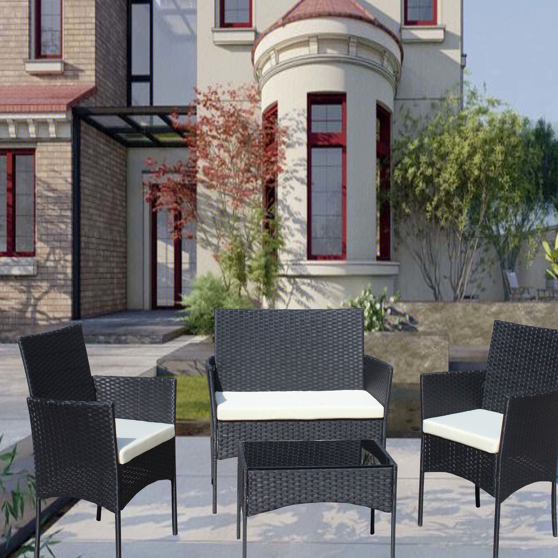 4-Piece Wicker Patio Set - Iron Frame, Beige Cushions - Walmart.com