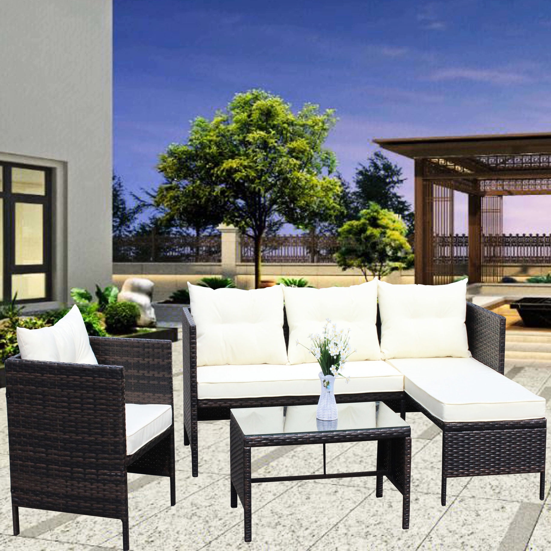 4-Piece Wicker Patio Set+Single/Double/Lounger Sofas”-“Multiple Seating ...