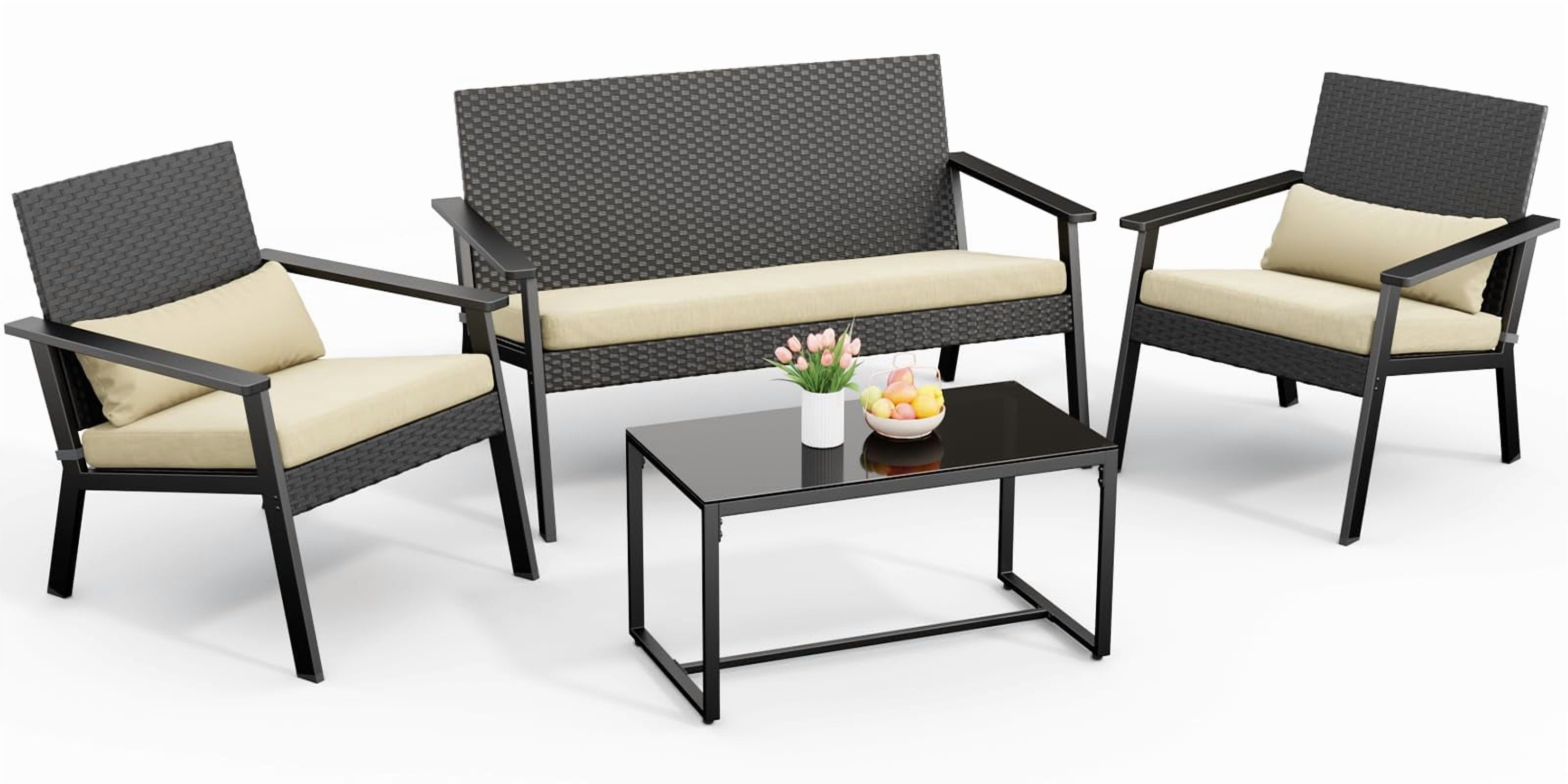 4-Piece Wicker Patio Set with Deep Seating Cushions, 2 Chairs Loveseat ...