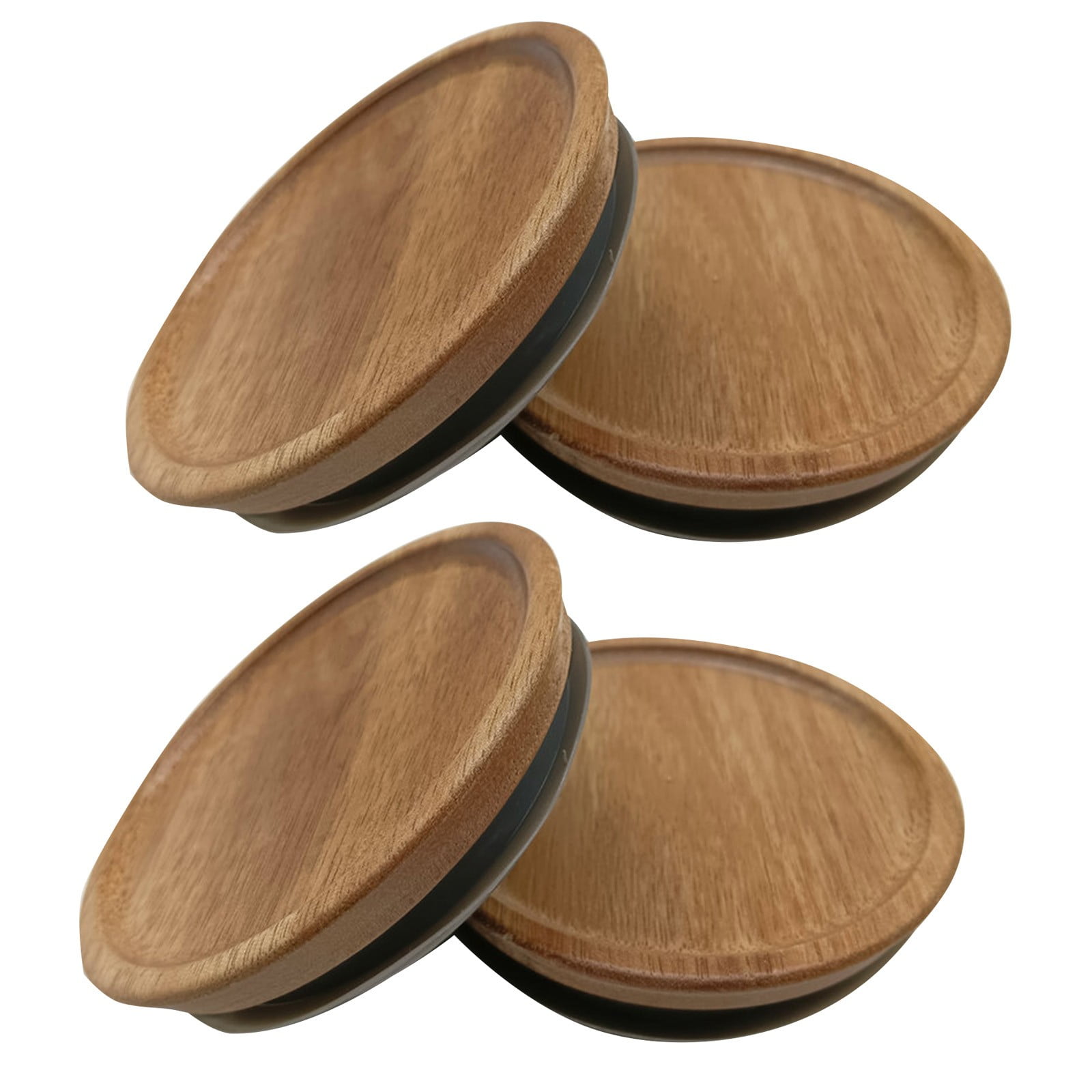 4-Piece Wide Mouth Wooden Jar Lids Set with Silicone Seal Rings Natural ...