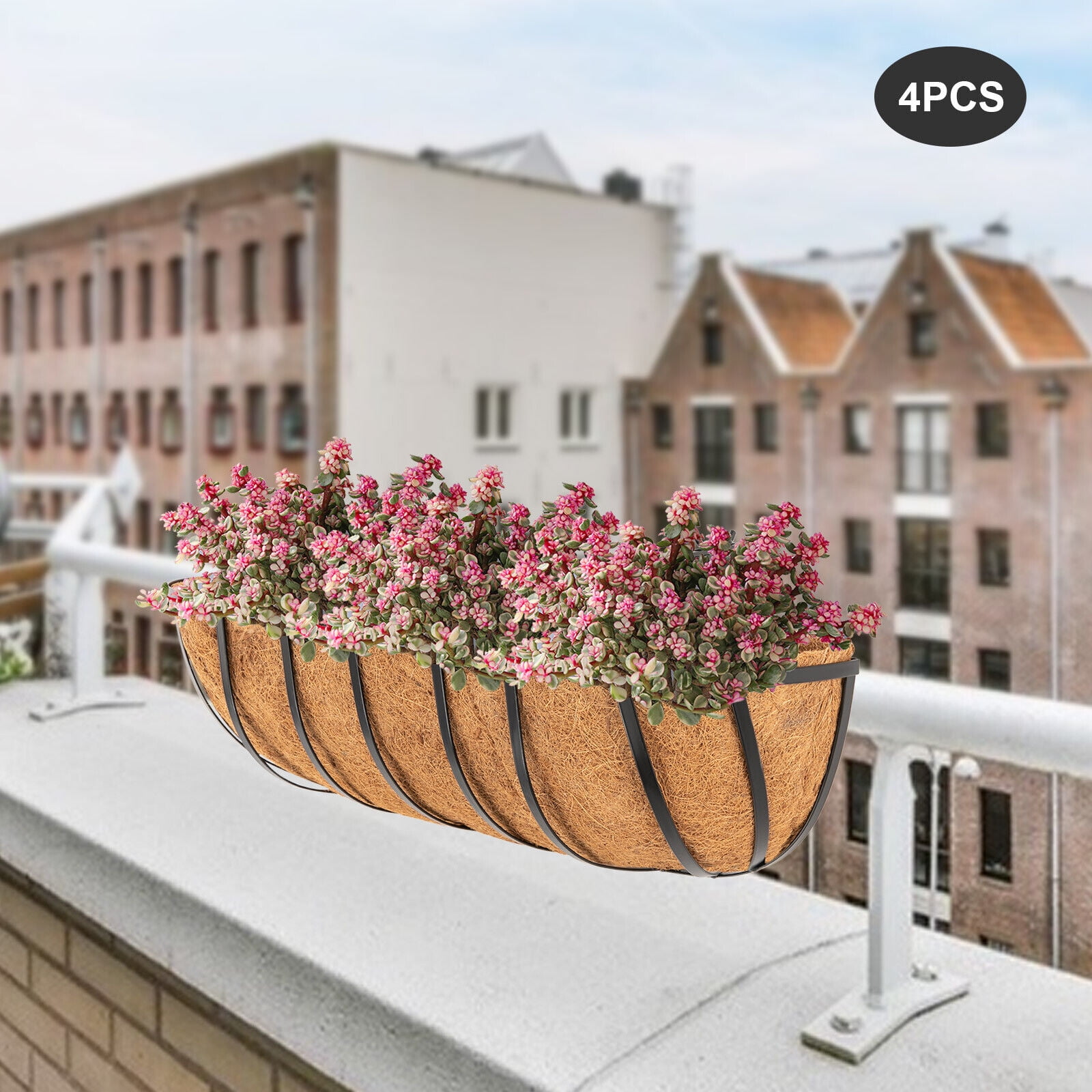 4-Piece Window Planter Set, Adjustable Hanging Bracket, Iron Frame with ...